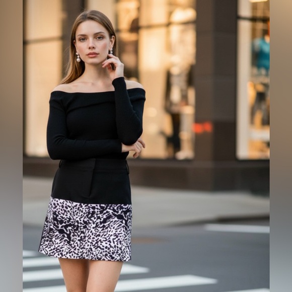 Tibi | Skirts | Tibi Mini Skirt Animal Print Black White A Line Nwt ...